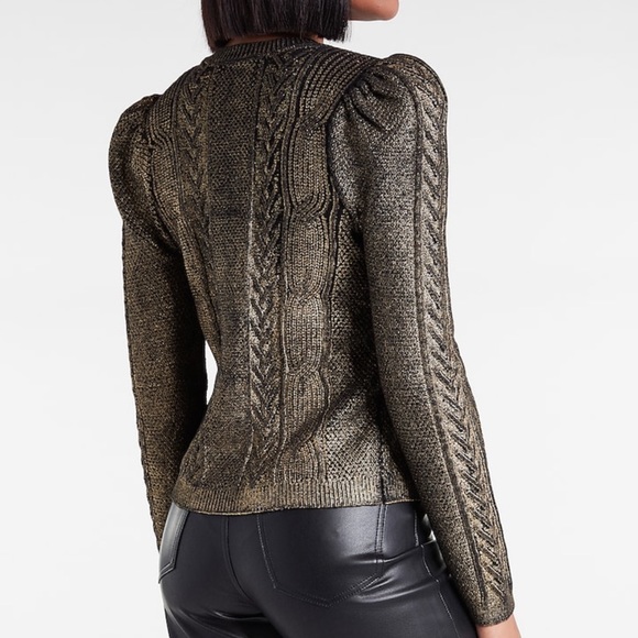 Express | Sweaters | New Express Gold Foil Metallic Cable Knit Sweater ...